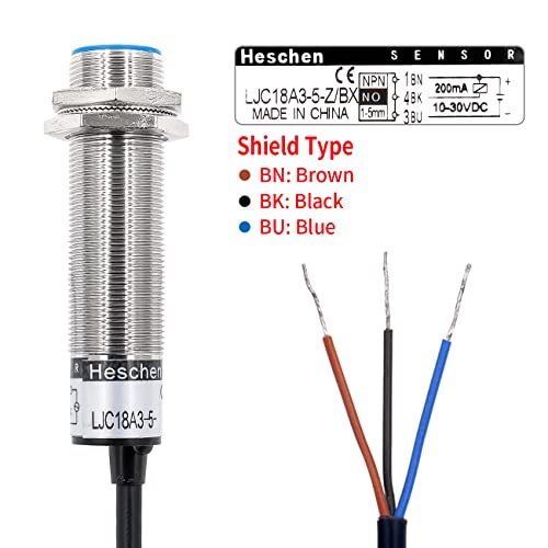 Heschen M18 Capacitive Proximity Sensor Switch Shield Type LJC18A3-5-Z/BX Detection 5mm 10-30VDC 200mA NPN Normally Open(NO) 3 Wires