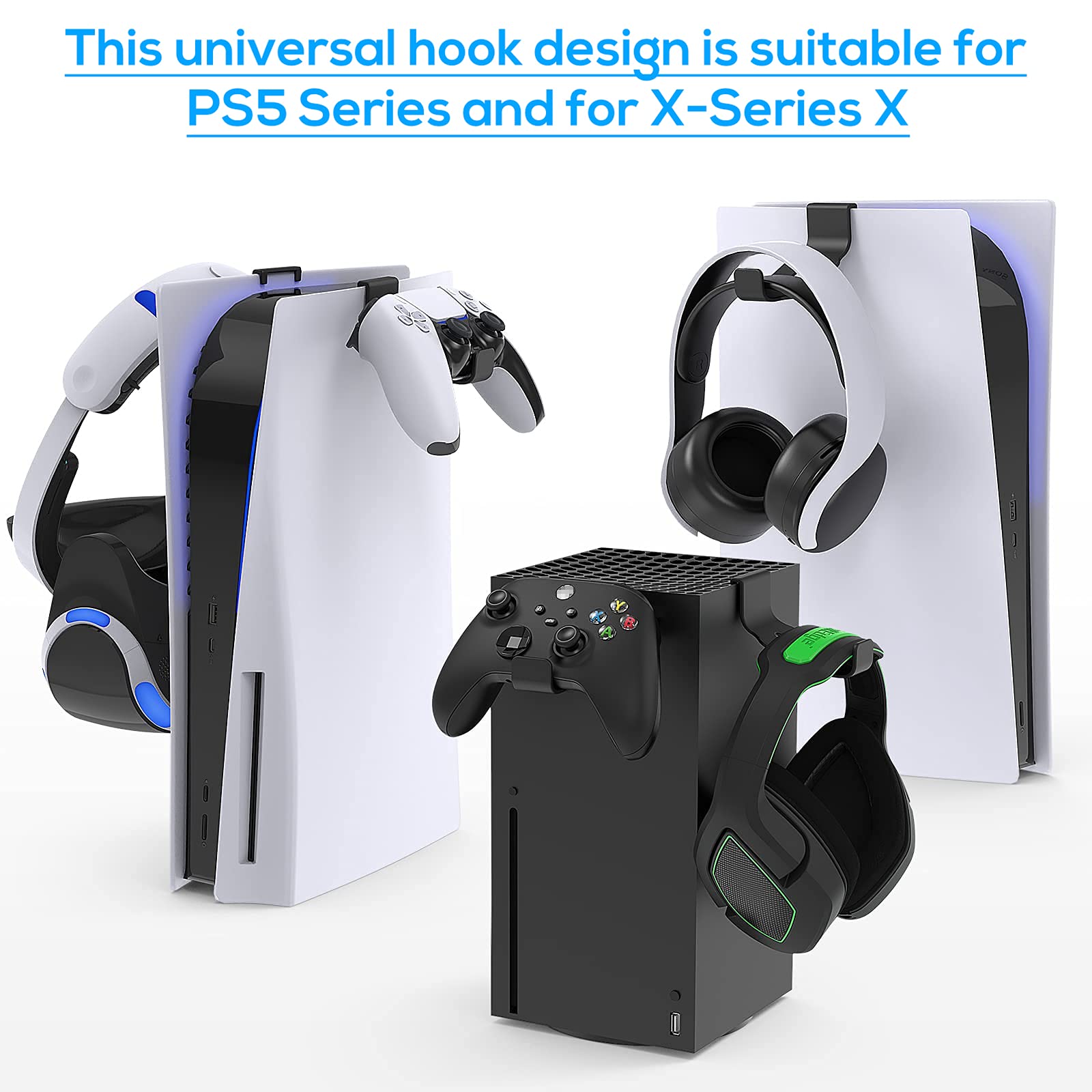 Hanger Holder for Xbox Series X, for PS5 Controller and Headphone, Storage Bracket for Playstation 5 DualSense and for Xbox Series X Controllers, No Screws & No Adhesive Tape