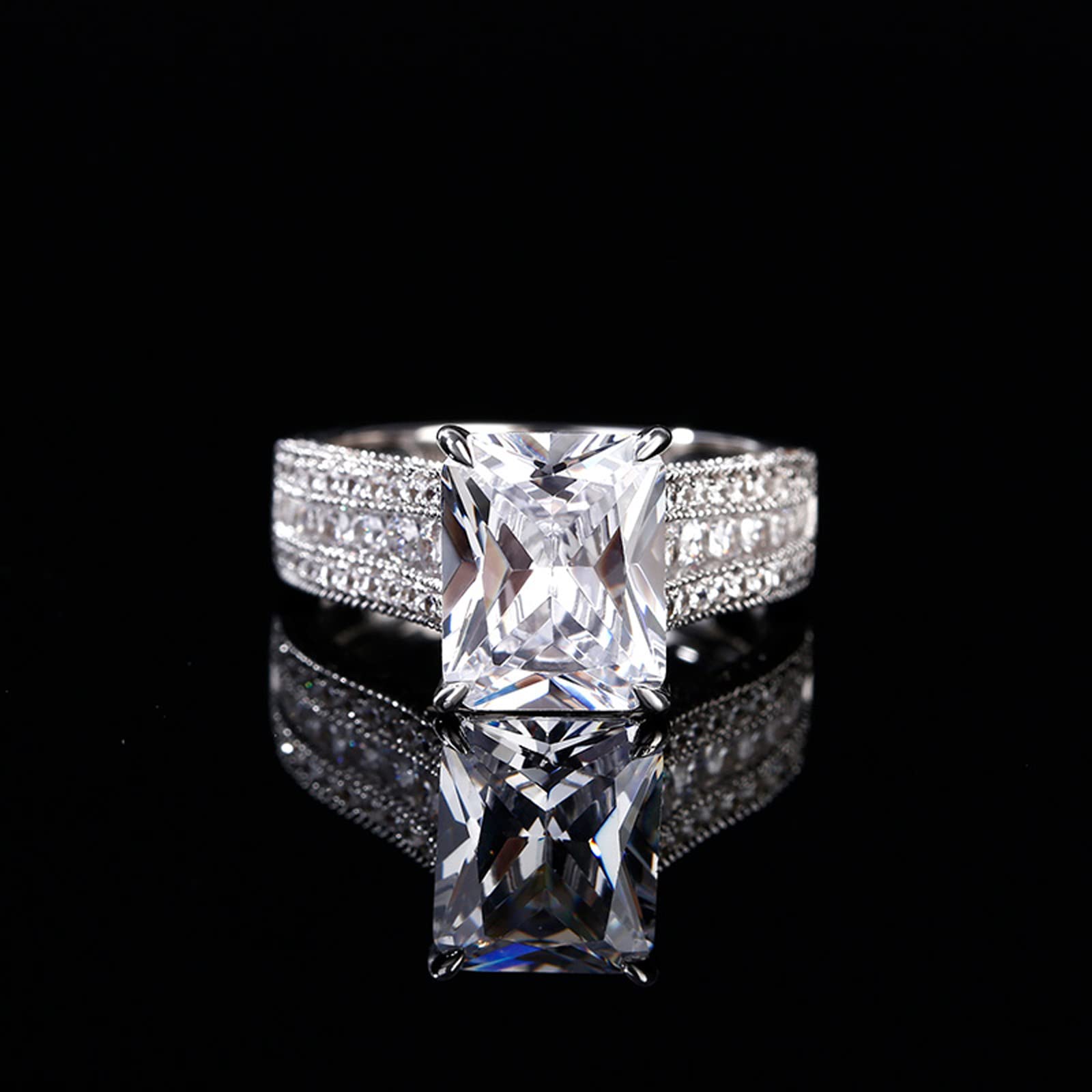 Jeulia Classic Radiant Cut Wedding Ring:Sterling Silver Halo Diamond Bridal Set Engagement Band Best Anniversary Promise Valentines Jewelry Gift with Box (White diamond, 6.5)