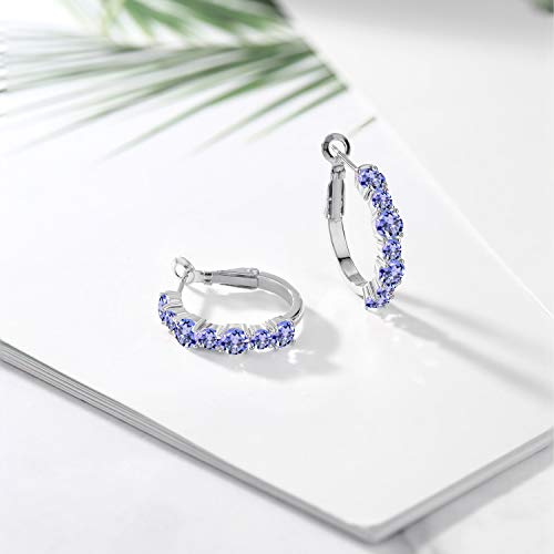 Gem Stone King 3.30 Cttw 925 Sterling Silver Blue Tanzanite Hoop Earrings For Women | Gemstone December Birthstone | Round 4MM and 3MM