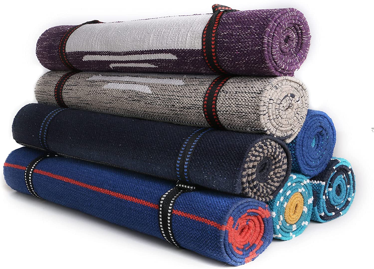 KD Cotton Yoga Mat Hand Woven Yoga Mat Eco Freindly Organic Handloom Mat Supreme Heavy Quality with Carry Strap- 24" x 72" Exercise Mat (MultiColor)