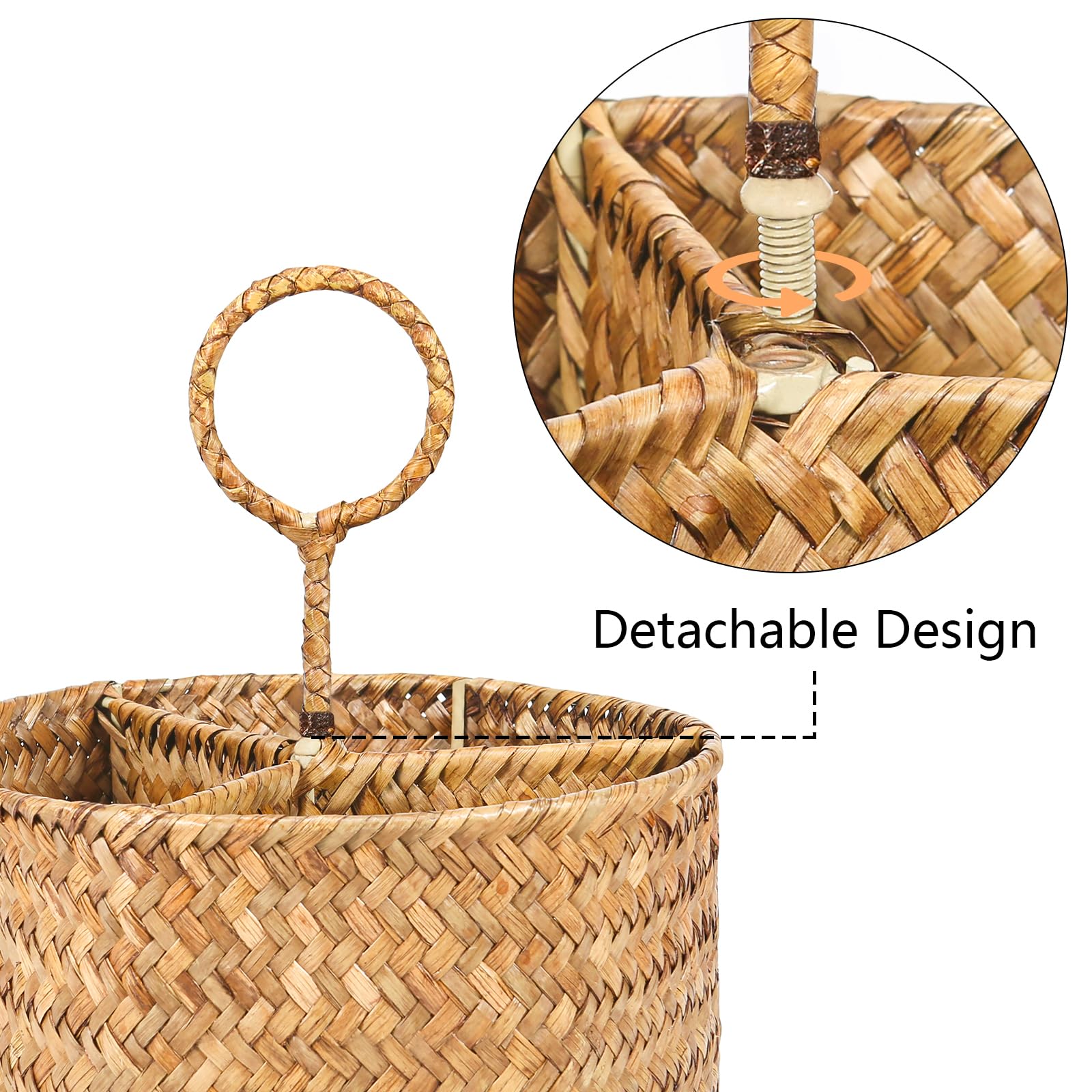 YIFANZHIBIAN Cutlery Holder, Hand-Woven Seagrass Utensil Caddy, Silverware Caddy Spoon holder, Utensil Organizer for Countertop, Flatware Caddy with Handle, Utensil Holder for Party Camping
