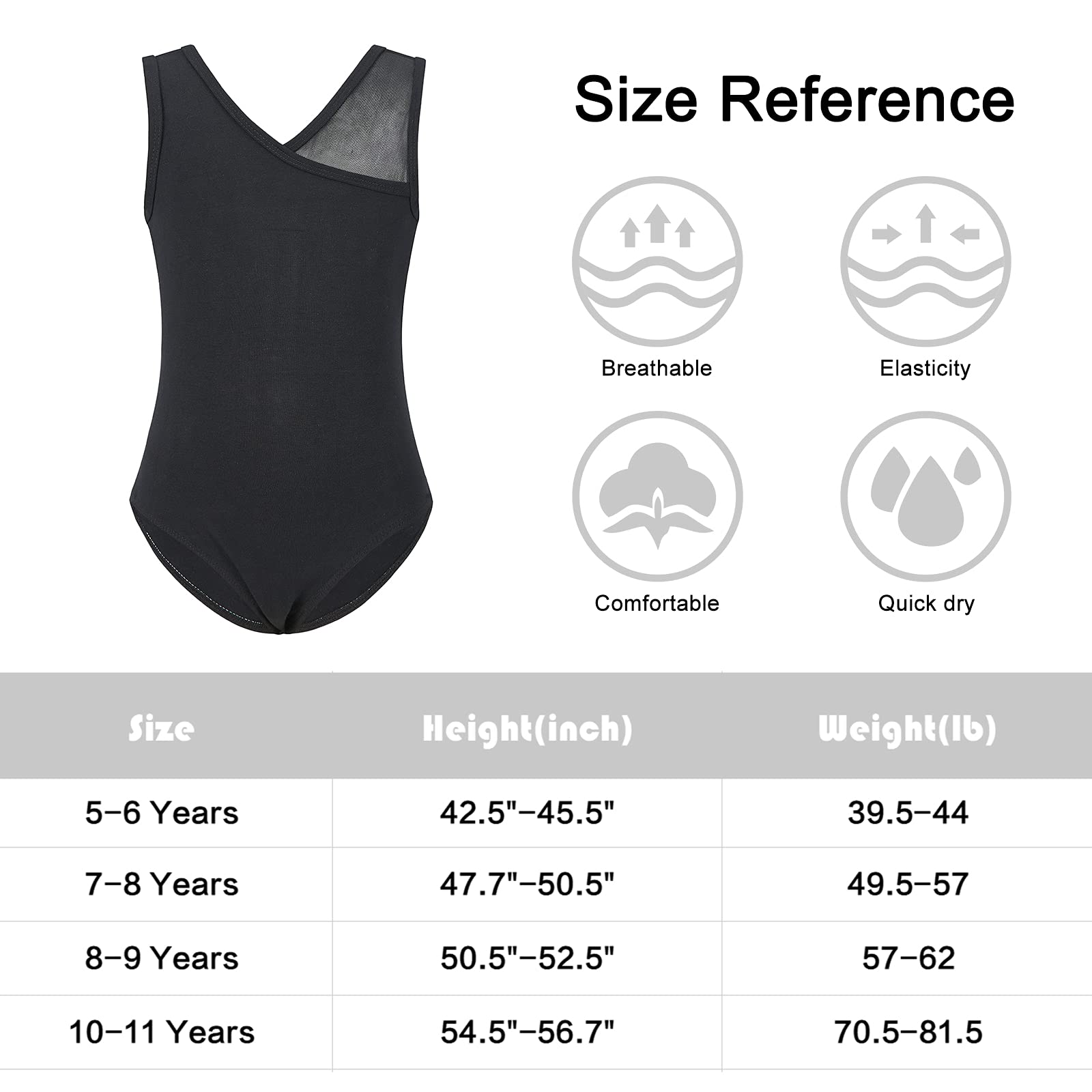 HohTot Leotards for Girls Gymnastics Wear Practice Tumbling Outfit Black Leotard for Competition Size 10 11