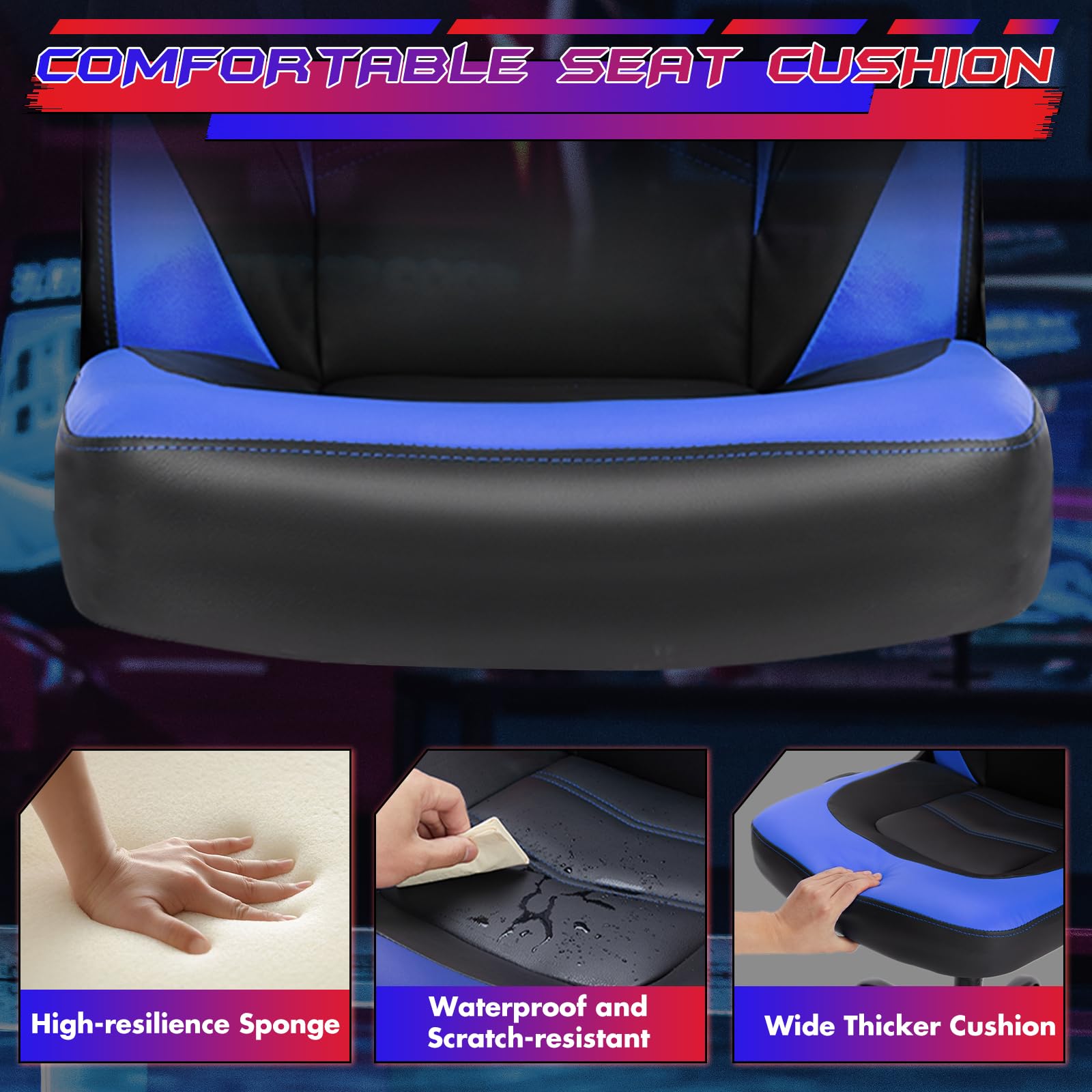 Gaming Chair, Ergonomic Office Chair High Back Computer Chair with PU Leather and Flip-up Armrest, Executive Ergonomic Adjustable Swivel Task Chair - Blue
