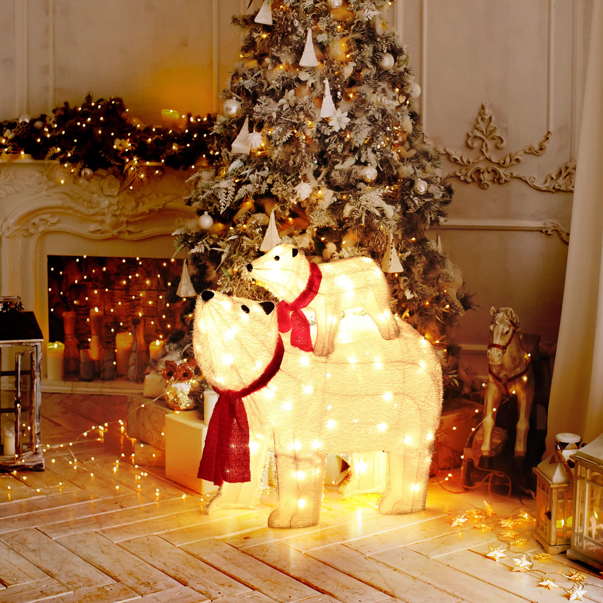GENIMO 2-Piece Polar Bear Christmas Decorations, Outdoor Plush 100 LED Holiday Decor, 2.3FT Pre-Lit Bear Lights for Outside Indoor Home Lawn Yard Garden Patio