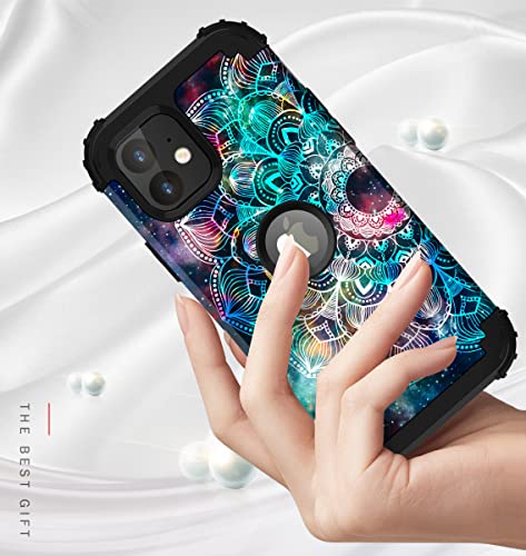 Hocase for iPhone 11 Case, Heavy Duty Shockproof Protection Soft Silicone Rubber+Hard Plastic Bumper 3-in-1 Hybrid Protective Case for iPhone 11 (6.1" Display) 2019 Release - Mandala in Galaxy