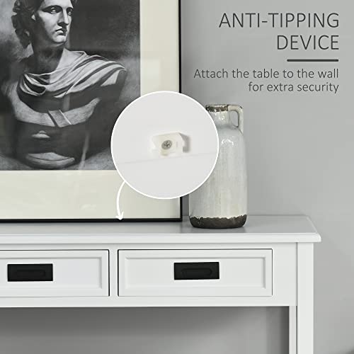 HOMCOM Console Table with 2 Storage Drawers and Open Shelf, Modern Sofa Table for Hallway, Living Room, or Bedroom, White