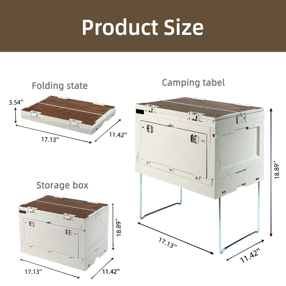 Lightweight Camping Table Folding with Storage Adjustable Legs Portable Plastic Cook Station for Outdoor BBQ, Party, Picnic, Organizer for Food Materials, with Expandable Desktop White