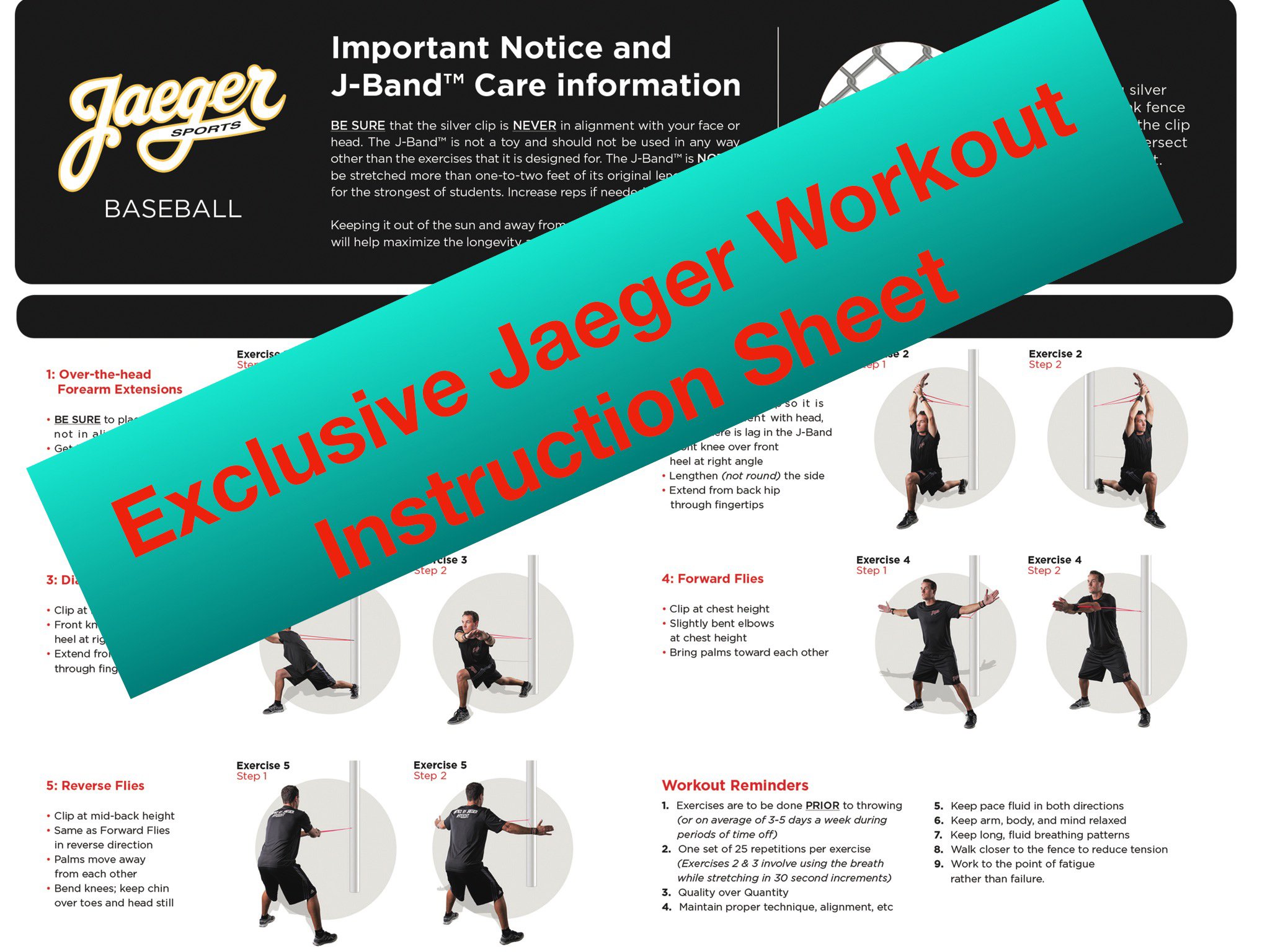 Jaeger J-Bands Resistance Bands for Baseball and Softball Pitchers. Baseball Pitching Trainer and Arm Trainer. Baseball bands for throwing. Baseball Training Equipment and Laminated Instruction Sheet