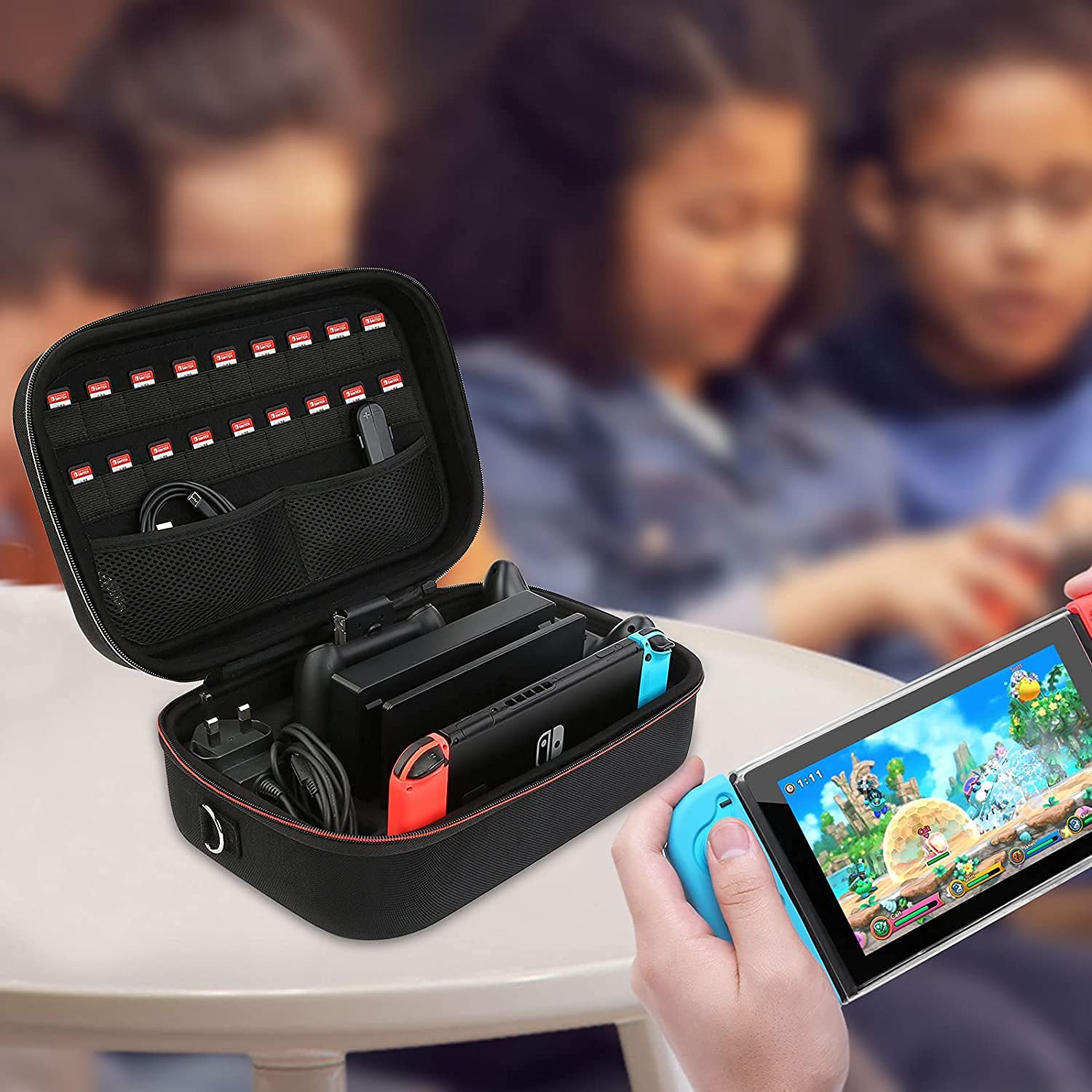 HEYSTOP Tashce for Nintendo Switch/Switch OLED Model Accessories, Case for Nintendo Switch with Storage for Nintendo Switch Console and Controller, Black, Dark Black, Unisex