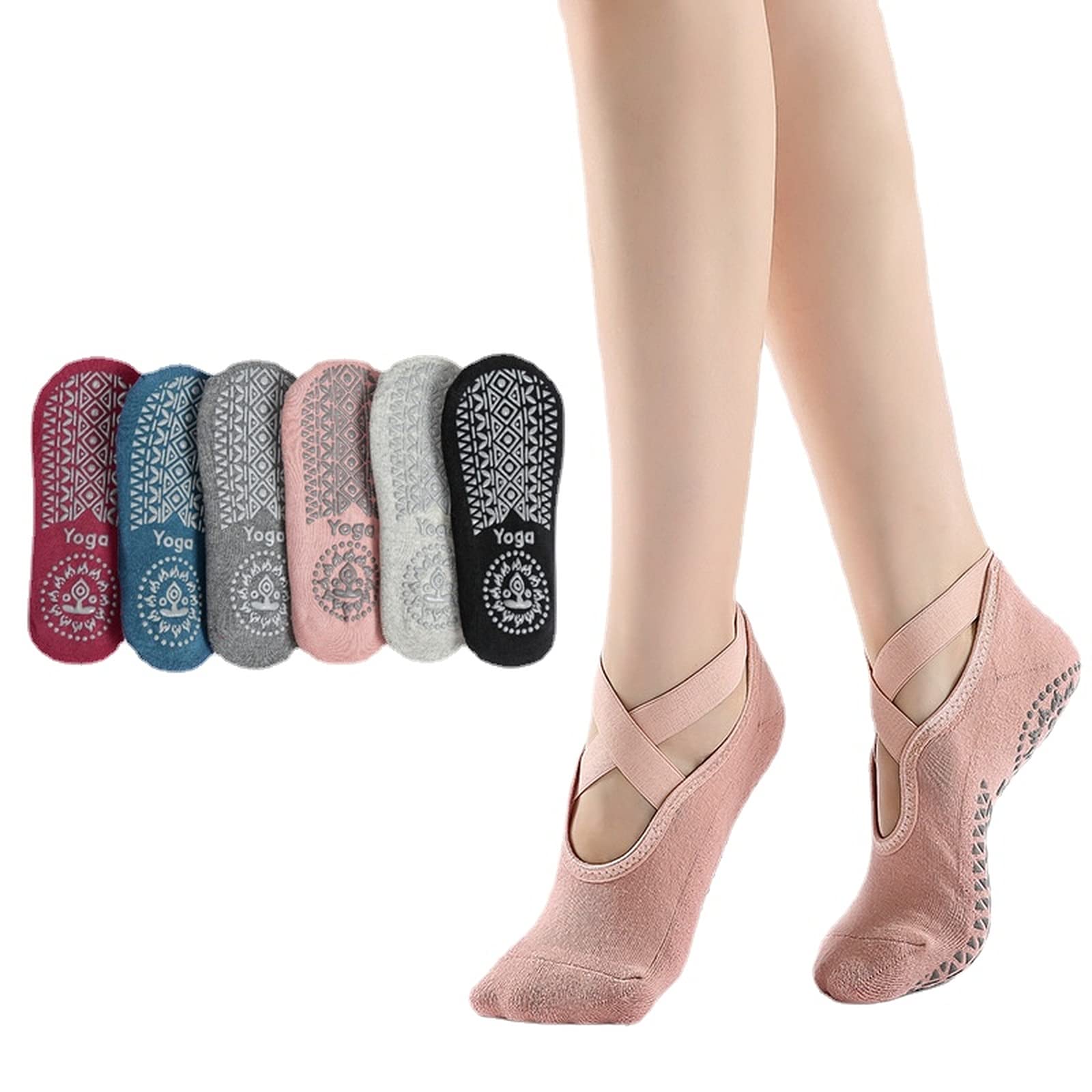 KEAIDO 6 Pairs Women Yoga Socks Non Slip Sticky Grip Accessories Thickened Sole for Pilates, Yoga, Barre, Dance Ballet, Barefoot Workout Sports Fitness Indoor Outdoor US Size 5-8.5