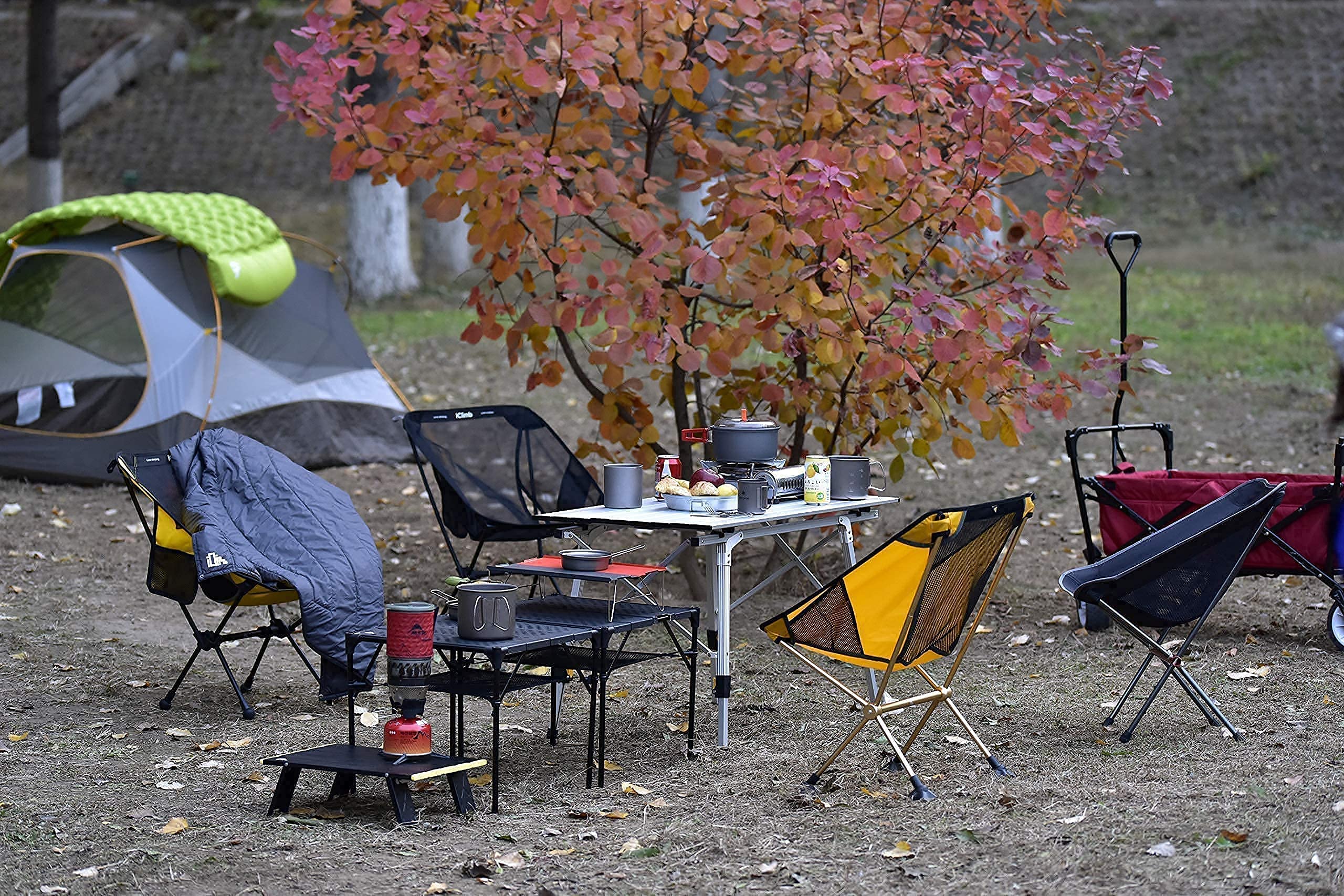 iClimb 1 Beach Table and 1 Beach Chair with Large Feet Bundle, Ultralight Compact for Solo Beach Camping Backpacking
