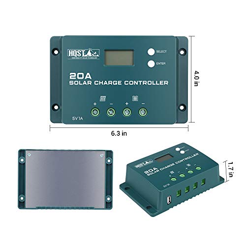 HQST 20A Charge Controller PWM 12V/24V Positive Ground Solar Panel Controller with LCD Display USB Port Overload Protection, Compatible with Gel, Flooded and Sealed Lead Acid/AGM Batteries