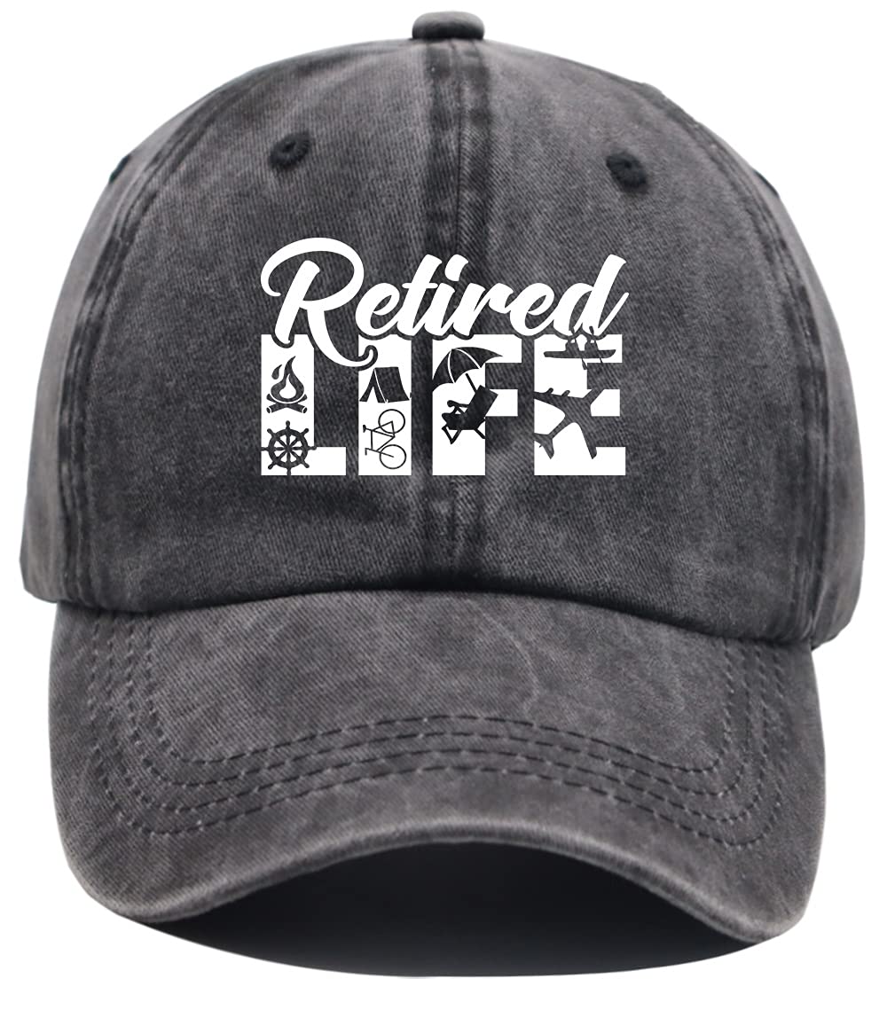 HHNLB Retired Life Hat, Adjustable Funny Retirement Baseball Cap for Retirees Men & Women Gray