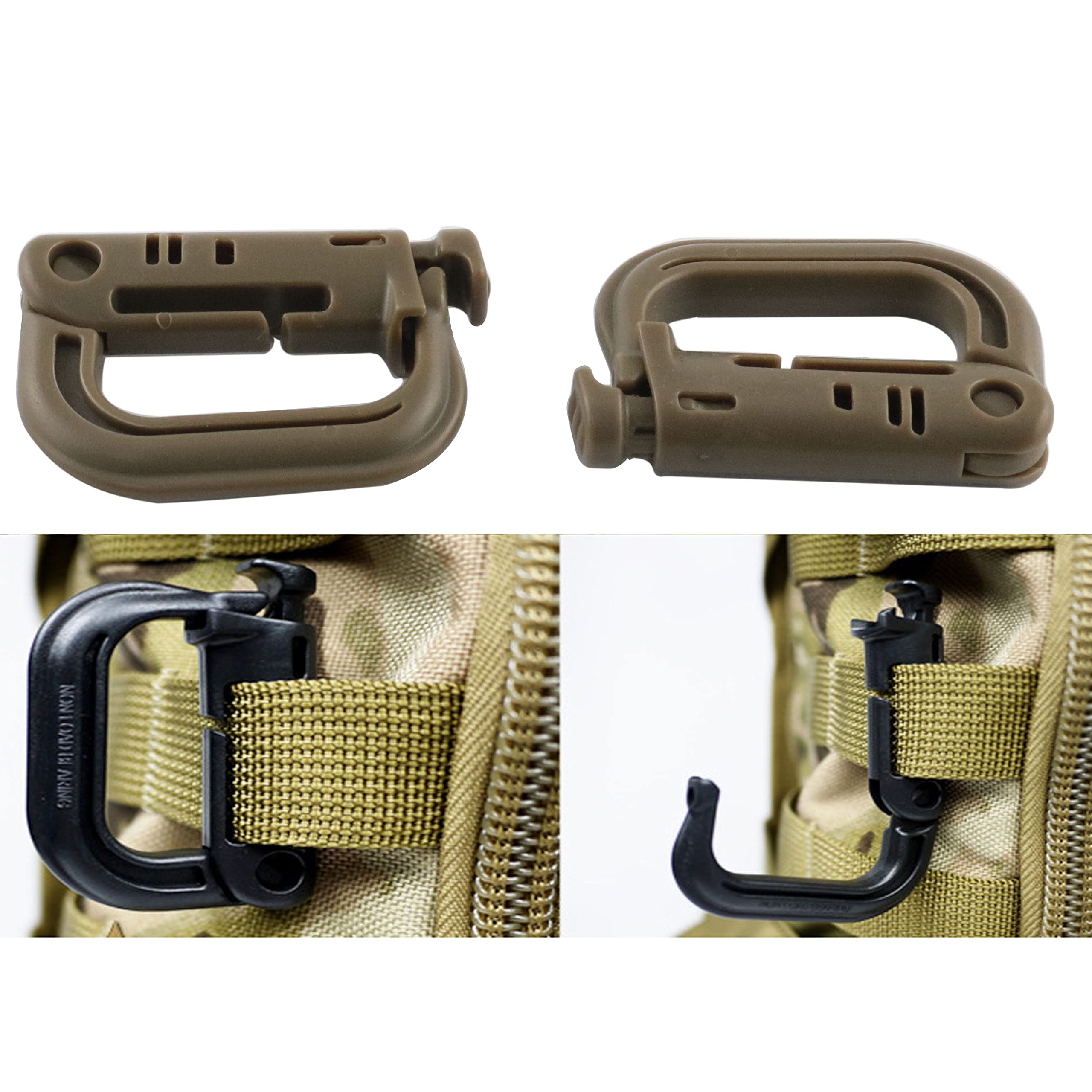 HSCGIN D-Ring 6PCS Gray Plastic Snap D-Ring Clip Keyring Locking Ring Locking Hanging Hook Multipurpose Gear Clip for Molle Webbing