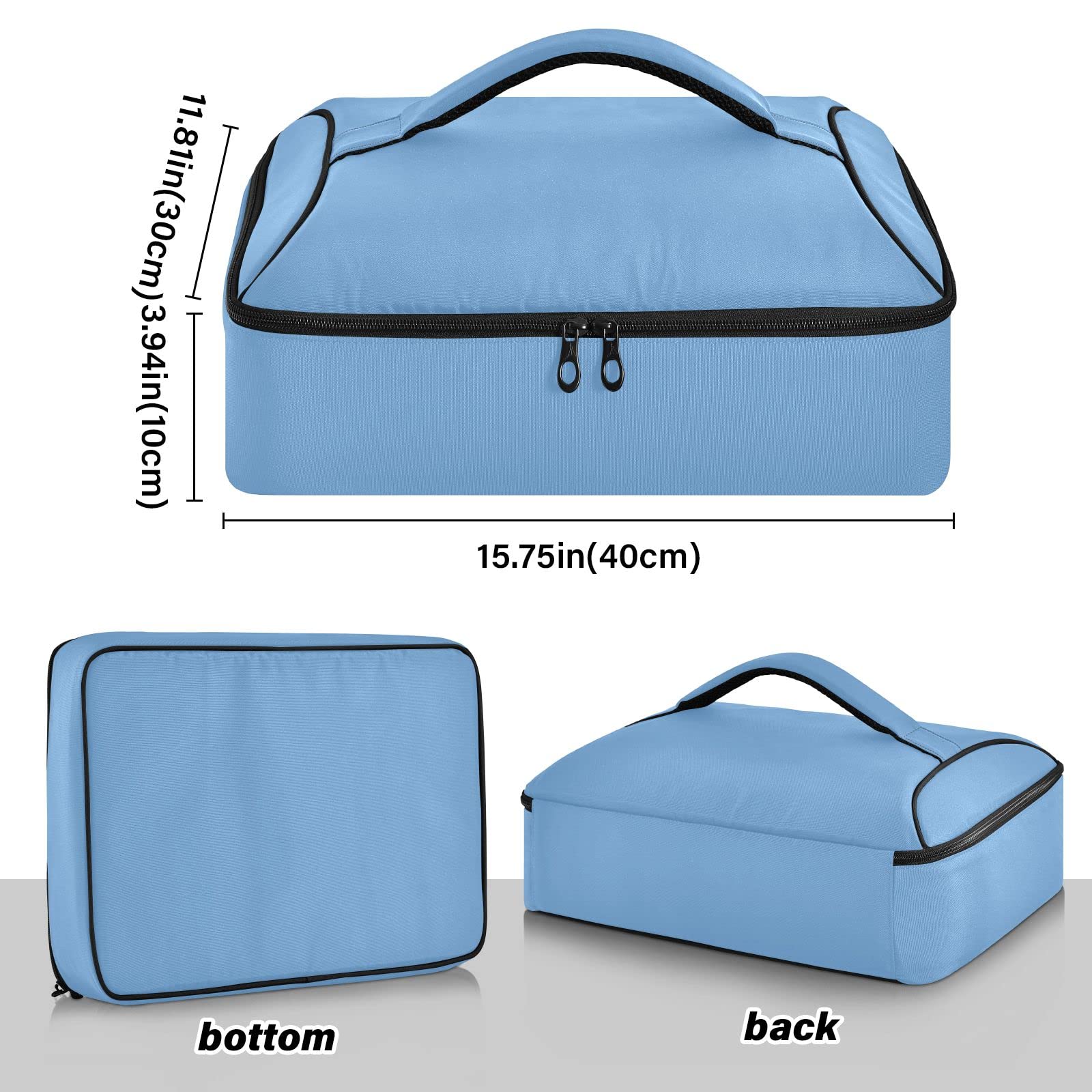 Kigai Plain Blue Gray Solid Color Double Insulated Casserole Carrier For Hot or Cold Food, Expandable Hot Food Carrier Bag, Insulated Food Bag for Parties, Beach, Picnic, Camping
