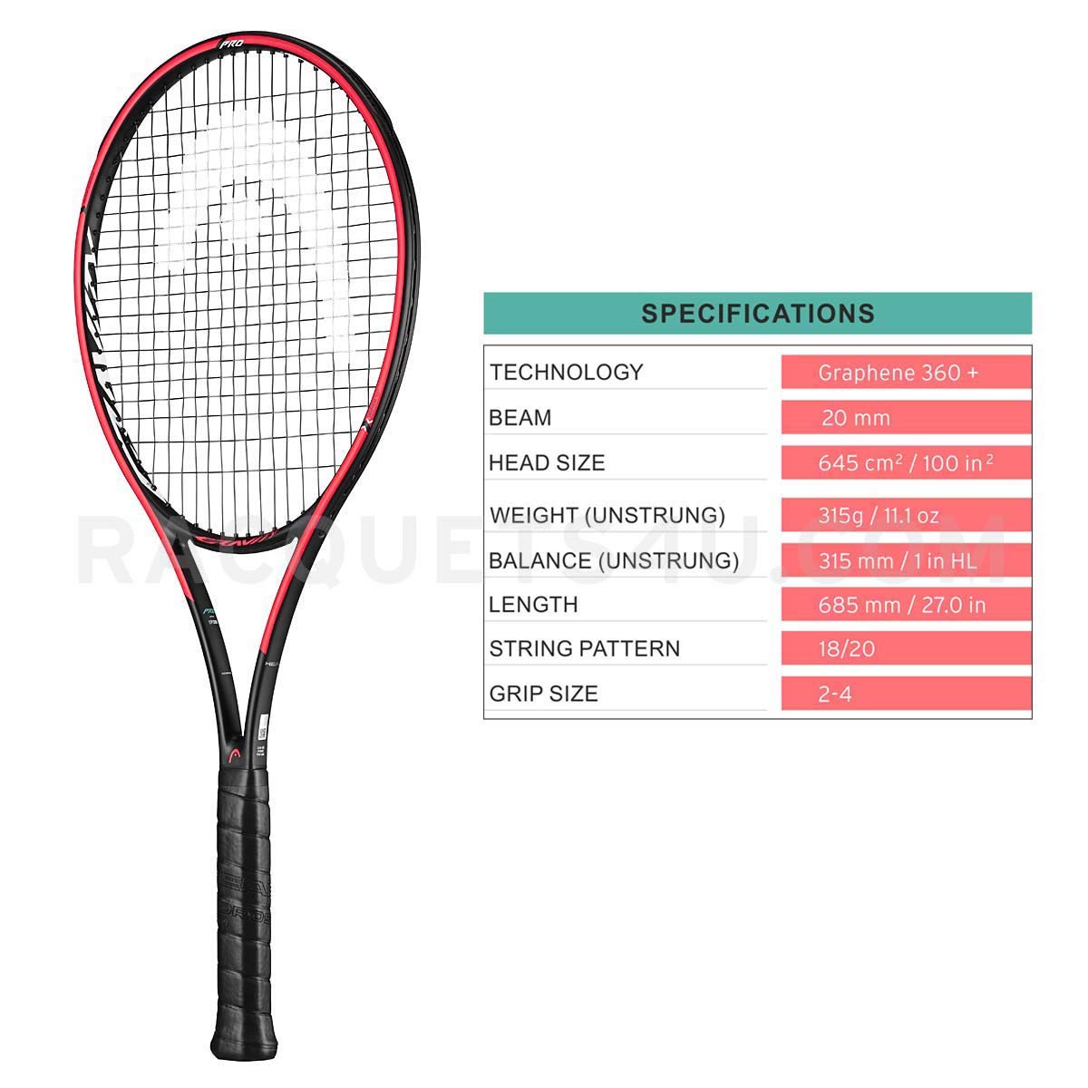 HEAD Graphene 360+ Gravity Pro Tennis Racquet (4 3/8")