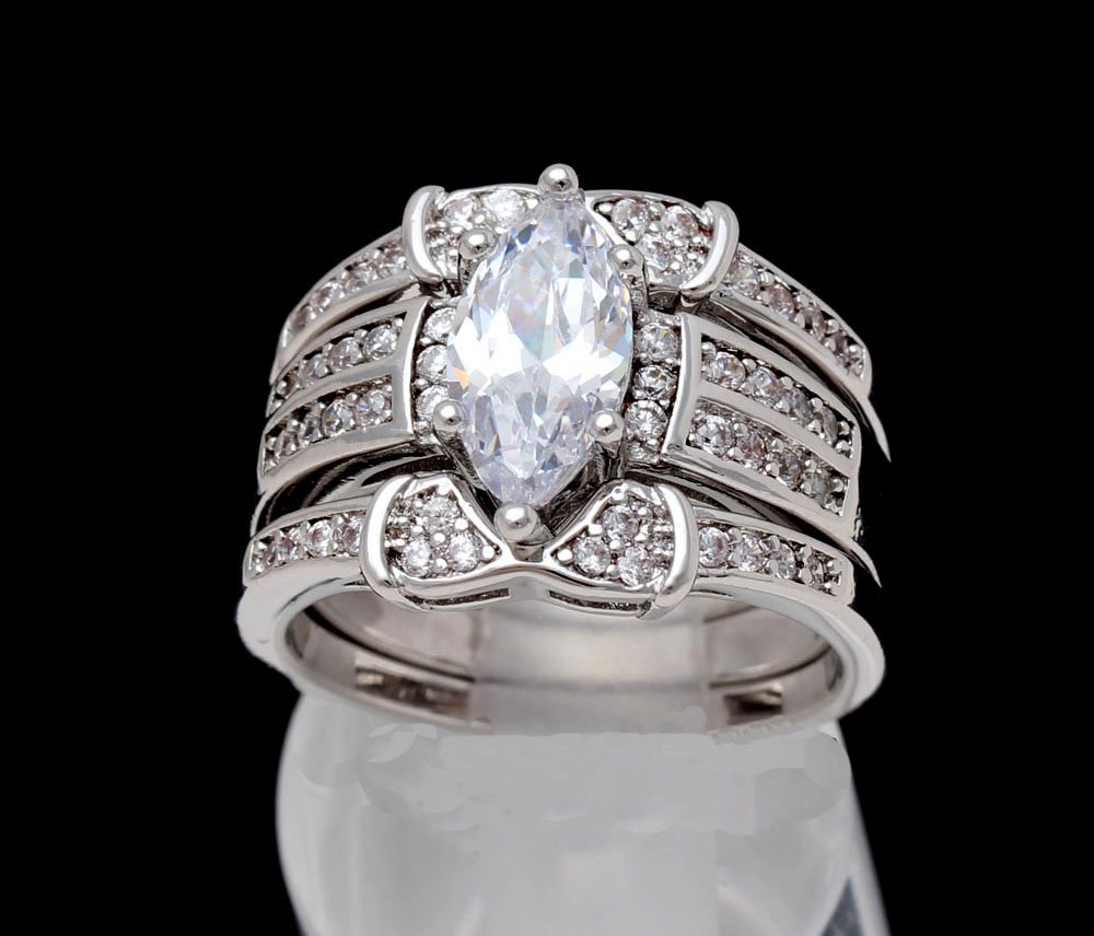 Ginger Lyne Collection Three Ring Bridal Engagement Ring Wedding Band Set Size 7