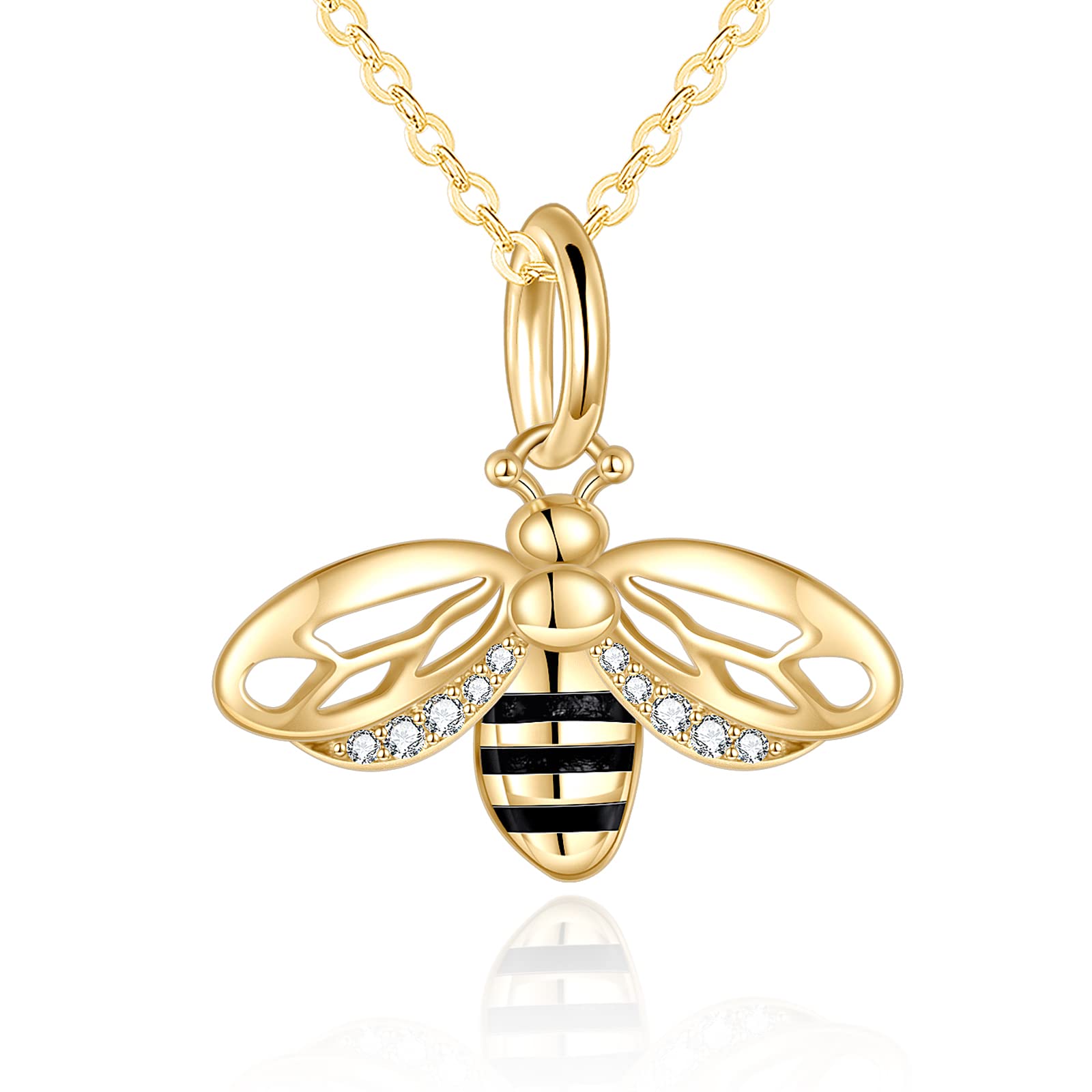 KECHO Bee Necklace for Women 14k Solid Gold Bumblebee Pendant Necklaces Yellow Gold Jewelry Mothers Day Birthday Gifts for Her (Bee Necklace)