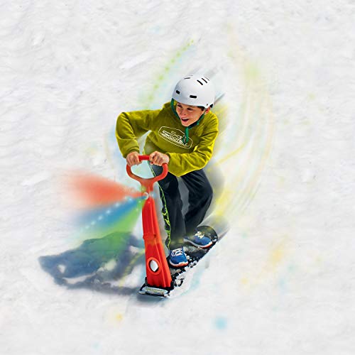 Geospace Original Winter Fun Ski Skooter Sled with Single LED Light: Fold-up Portable Snowboard Kick-Scooter Sled for Use on Snow (RED)