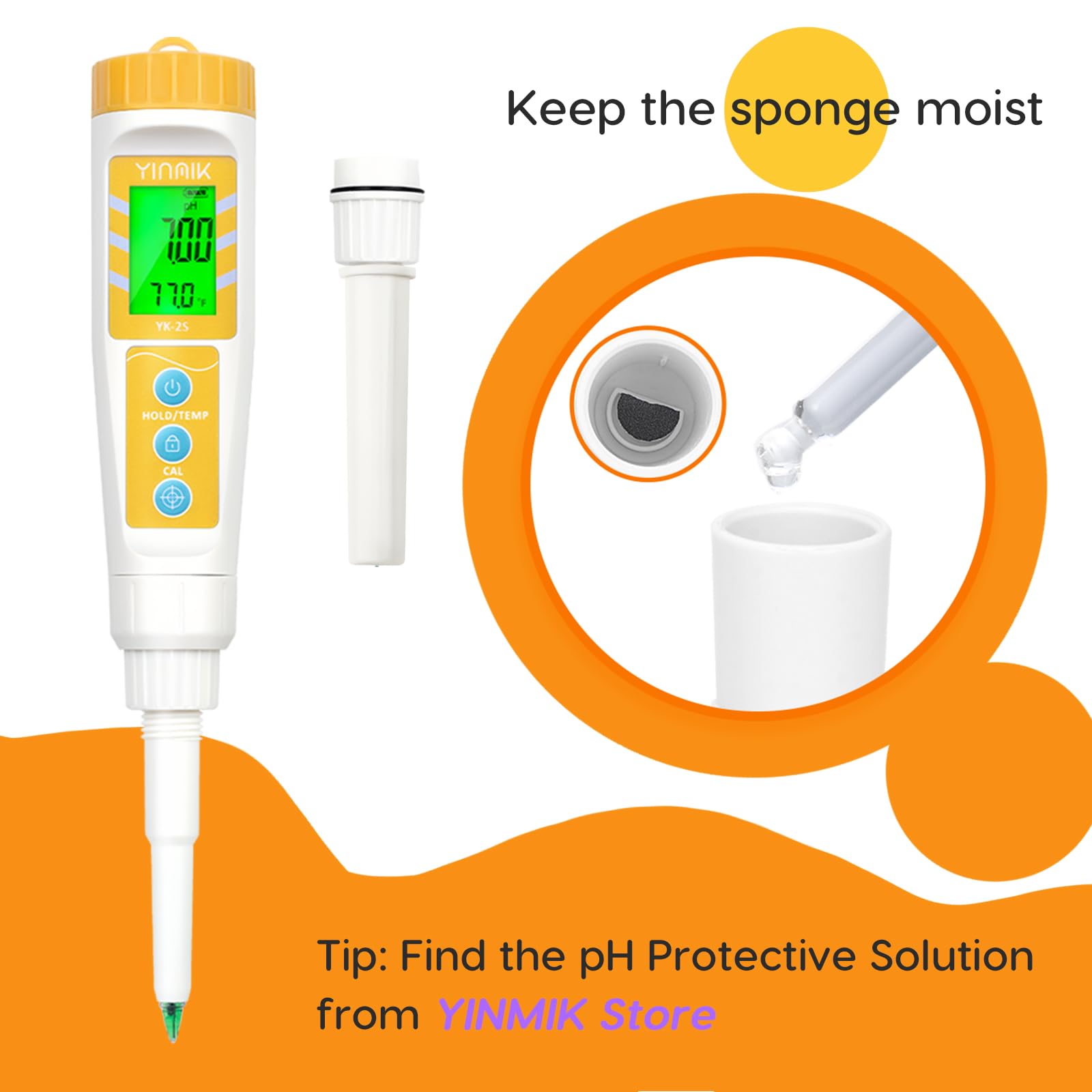 YINMIK pH Meter Replacement Probe, New Spear Tip pH Electrode for Food pH Meter, Digital pH Sensor for Food and Semi-Solid pH Tester