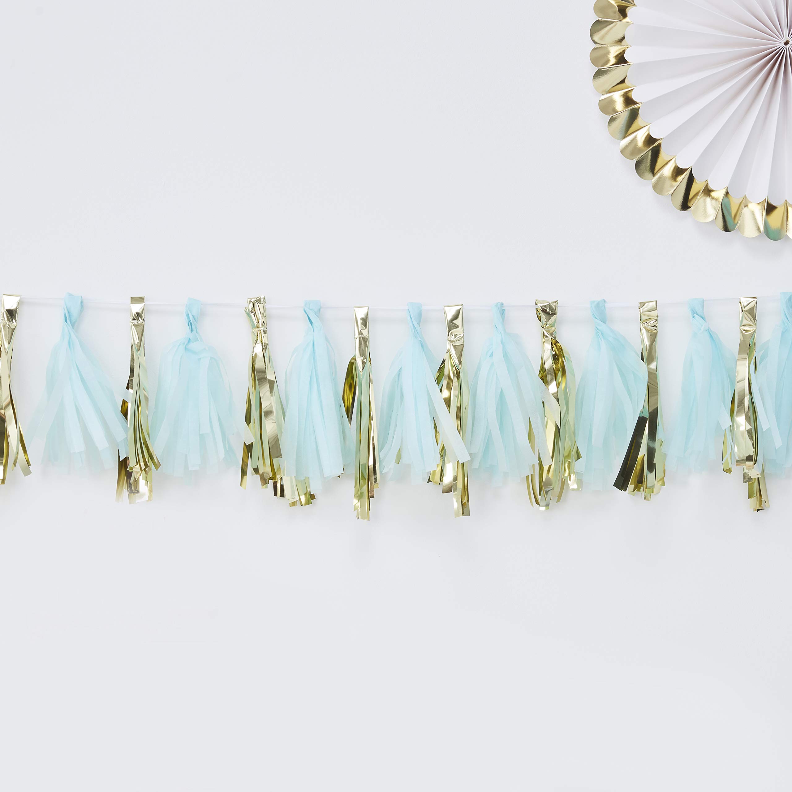Ginger Ray Blue And Gold Foiled Baby Shower Party Tassel Garland 16 Pack