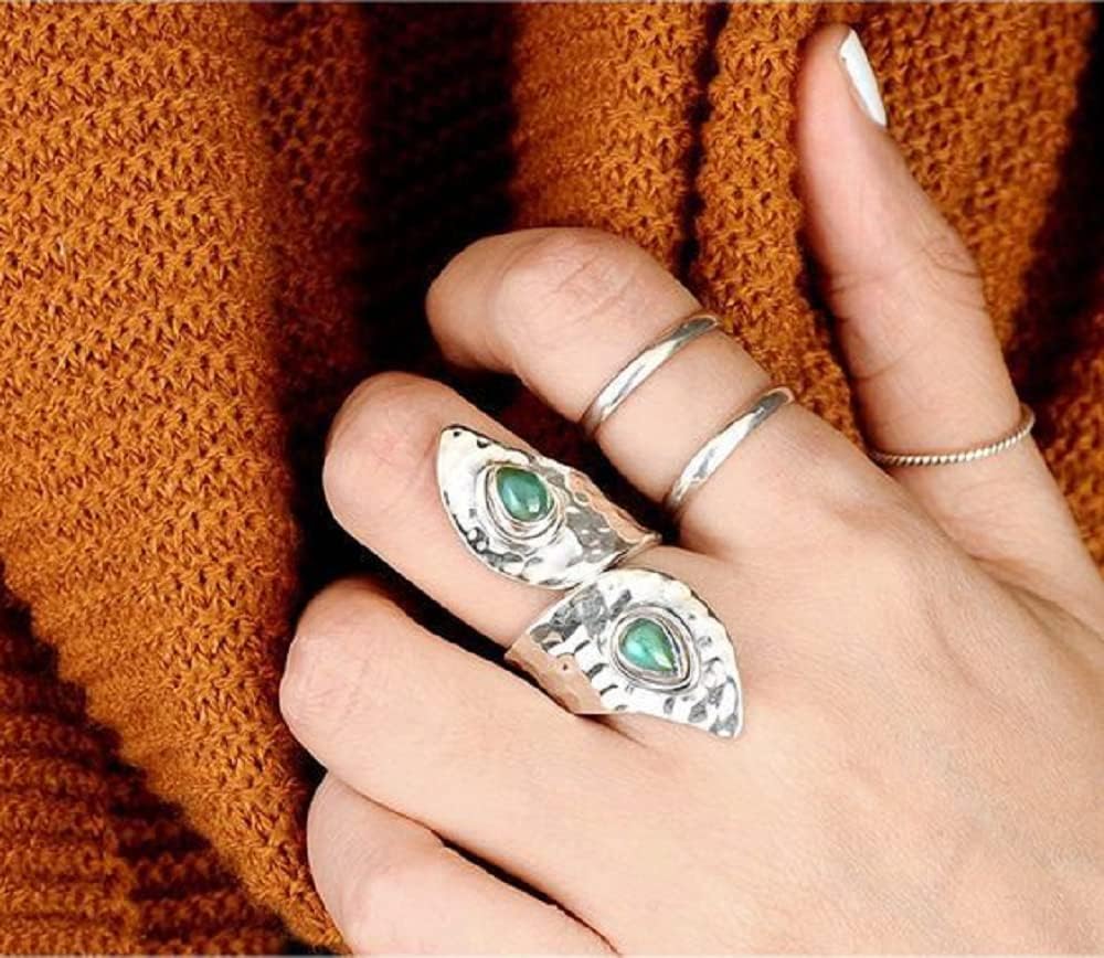 KOICCVQQ Fashion Silver Natural Bohemia Turquoise Ring Gem Faux Hypoallergenic Retro Charm Gypsy Style Eternal Ring Size 11
