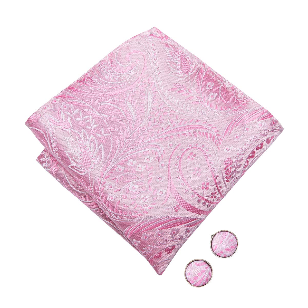 Hi-Tie Pink Paisley Bow Ties For Men Wedding Woven Silk Classic Pretied Bowtie and Pocket Square Cufflinks Set