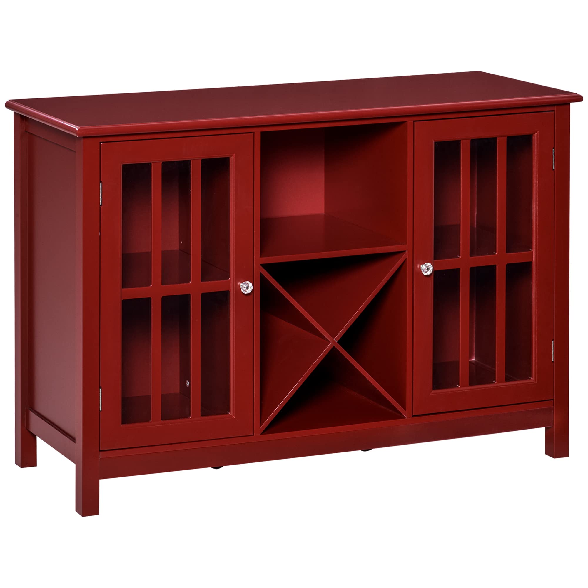 HOMCOM Sideboard, Glass Door Serving Buffet Cabinet, Liquor Cabinet with Adjustable Shelves, 12 Bottle Wine Rack for Living Room, Kitchen, Red