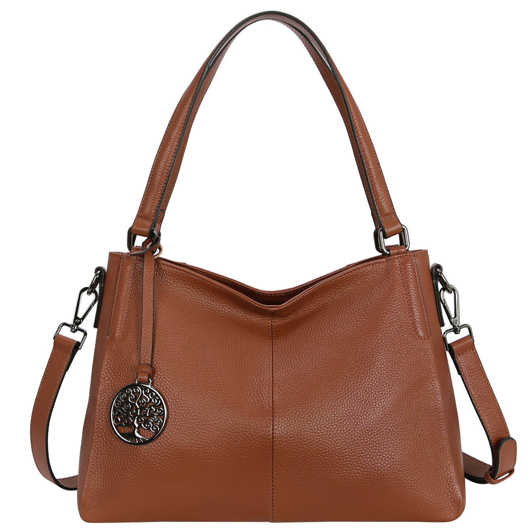 HESHE Women's Genuine Leather Tote Bag Top Handle Hobo Shoulder Satchel Crossbody Purse (Brown)