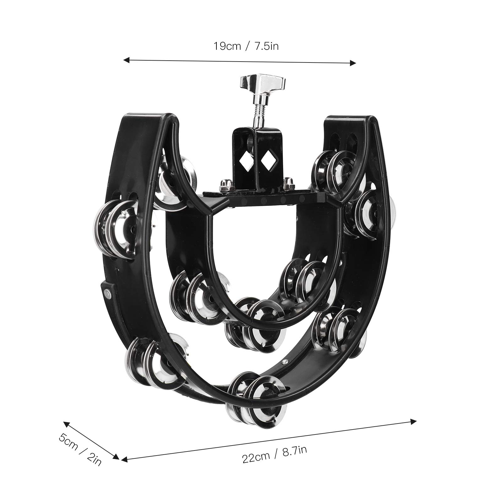 Hi Hat Tambourine Half Moon Hand Bell Rattle Double Row Bells with Mounting Bracket for Drummers Guitarists