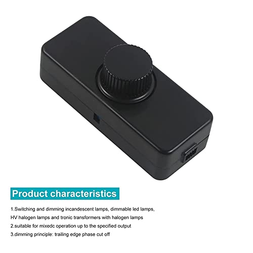Jaquiain Inline LED Dimmer Switch, Built-in ON/Off and Knob Control Dimmer for Dimmable 3-100W LED/Incandescent Black