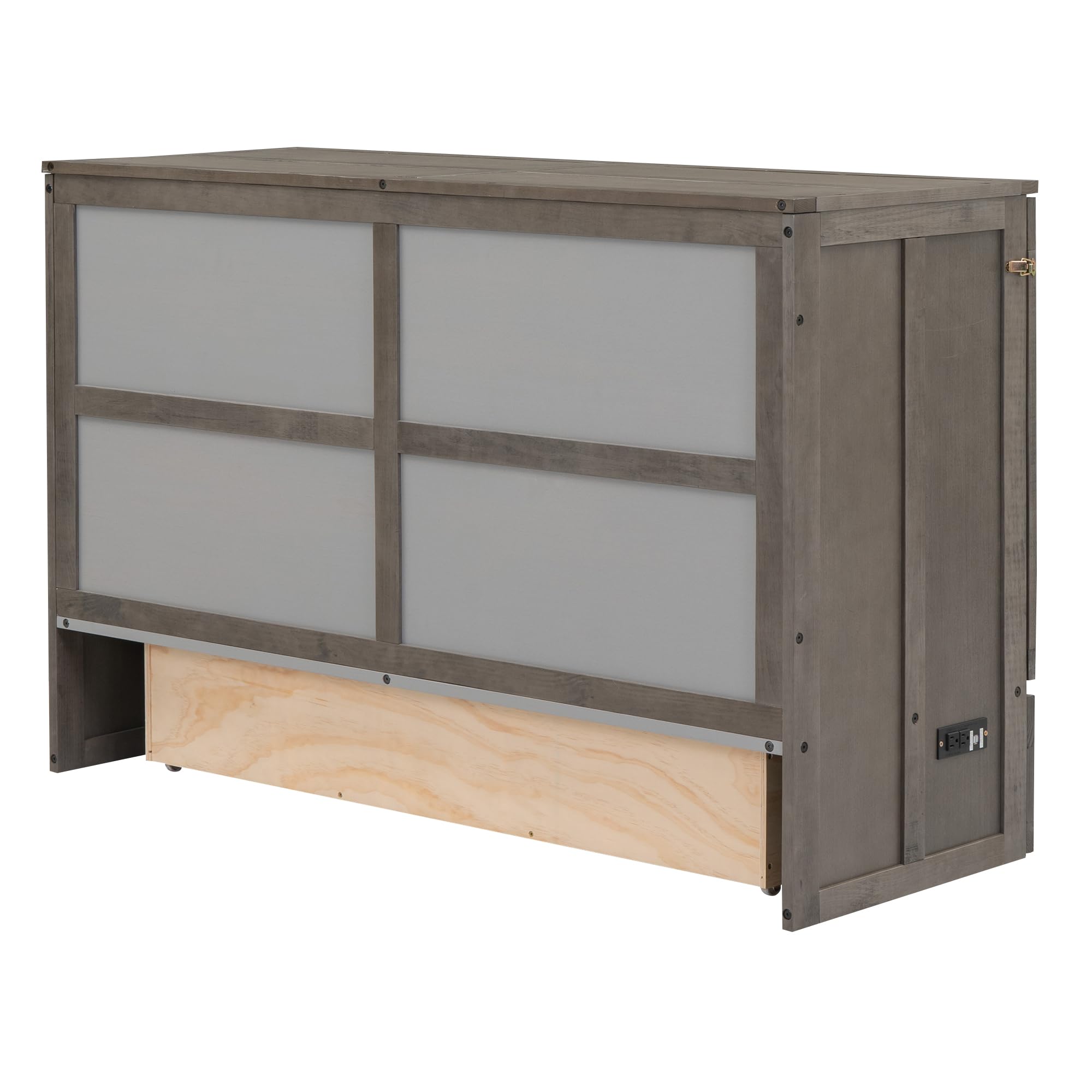 GINGVAT Queen Size Murphy Cabinet Bed with Built-in Charging Station, Space Saving Multifunctional Wall Bed for Guest Room, Living Room, Bedroom, Antique Gray