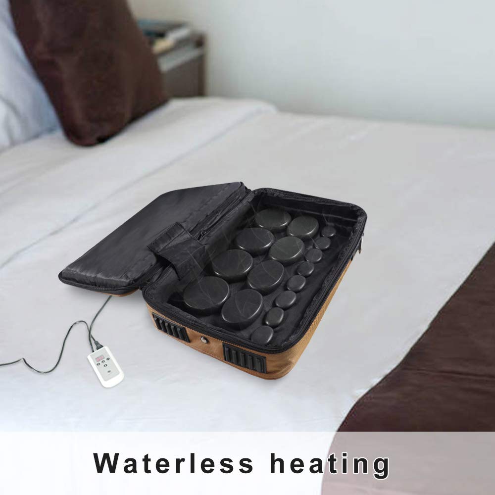 Goodtar Portable Hot Stones Warmer Set Spa Salon Massage Digital Electric Heater Kit with 16 Basalt Stones