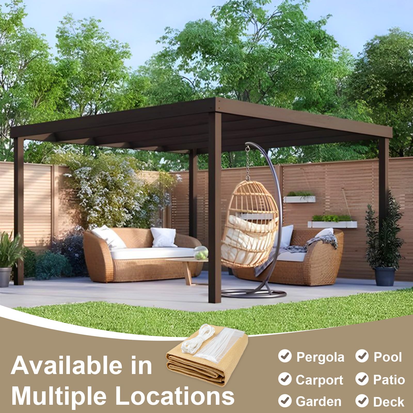 LOVE STORY 10x20 FT Sun Shade Cloth with Grommets Pergola Shade Cover 95% UV Protection for Patio Outdoor, Brown