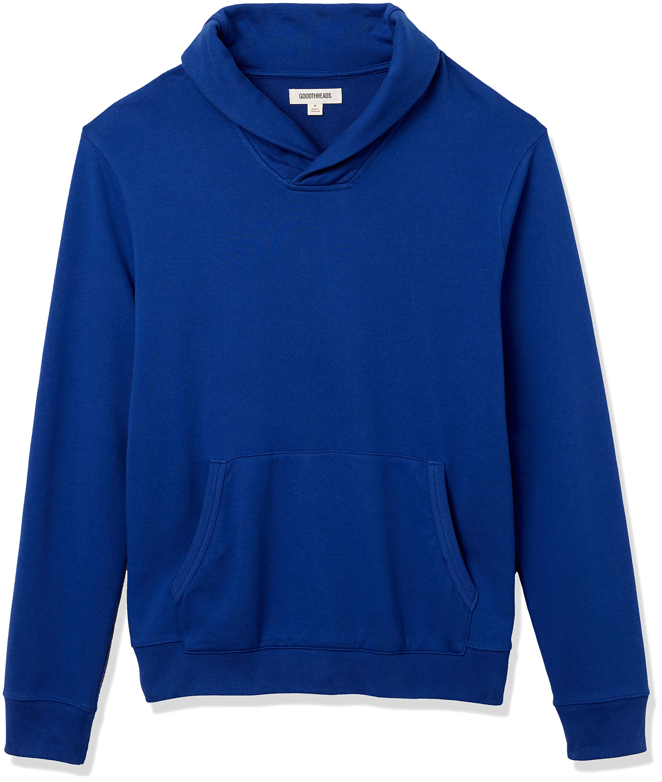 Goodthreads Men's Lightweight French Terry Shawl Collar Pullover Sweatshirt, Bright Blue, Medium