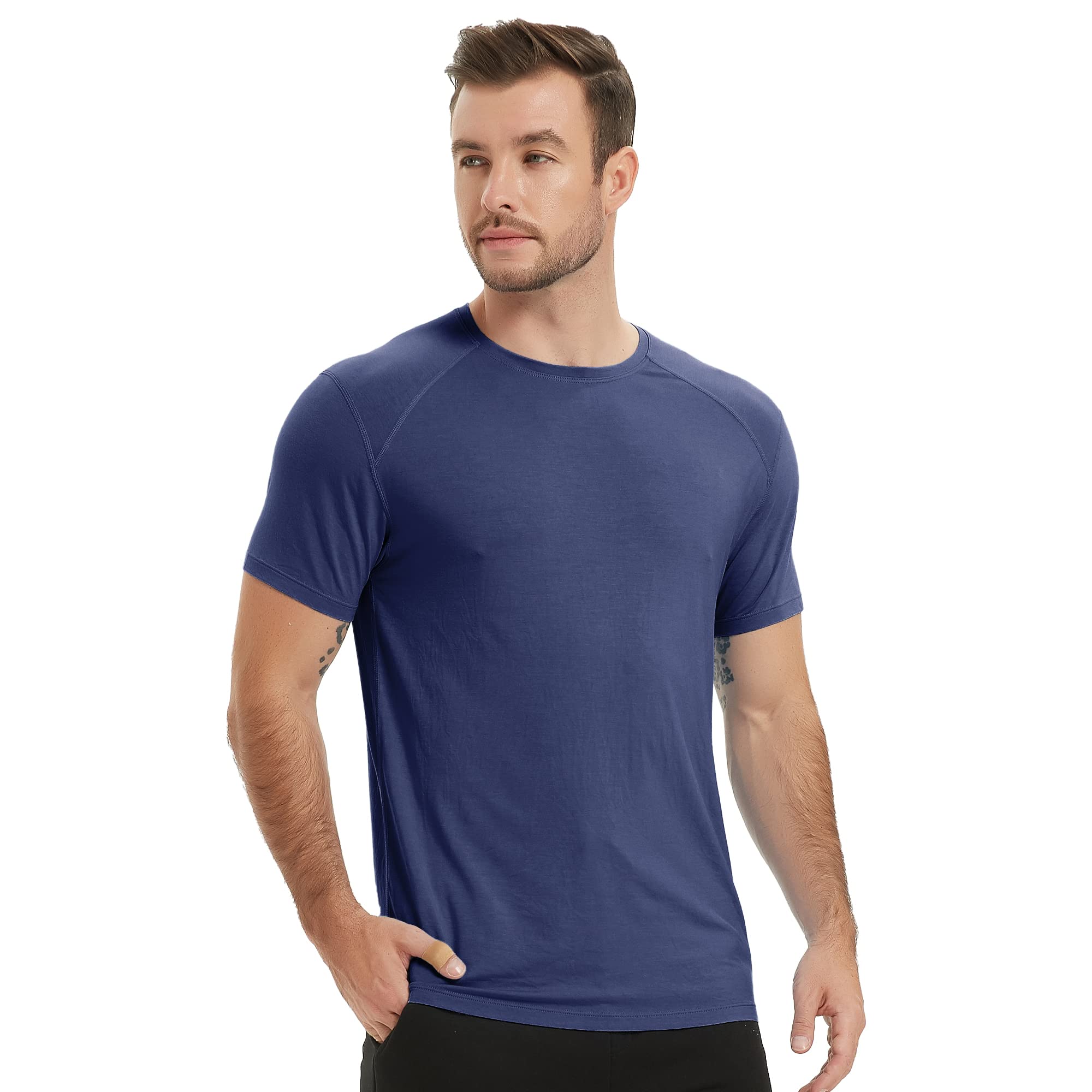 netdraw Men's Bamboo Viscose Workout Shirt Long Sleeve Lightweight Cooling Running Hiking T-Shirt (Yellow, Large)