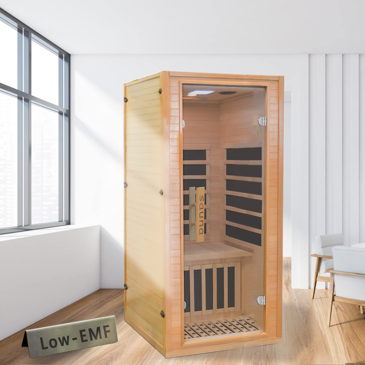 Low EMF Infrared Home Sauna,Personal Outdoor Indoor Heaters Saunas Wood Tiny Dry Barrel Snfared at Home Sauna Room Allwood for Men Women,Bluetooth ,LCD Display-Control,Canadian Hemlock