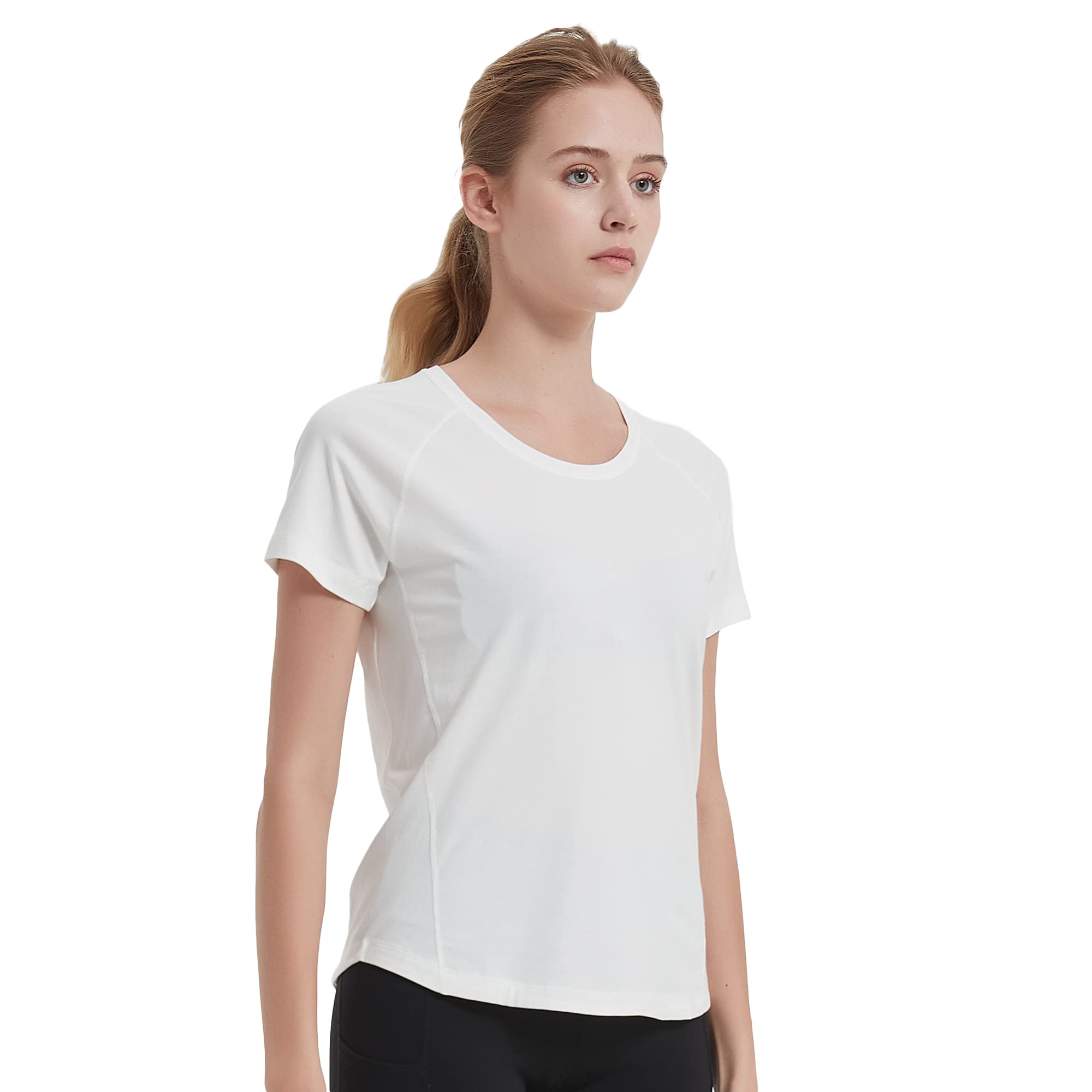 netdraw Women's Ultra-Soft Bamboo Workout T-Shirt Seamless Yoga Running Gym Athletic Casual Short Sleeve Tops(White, Medium)