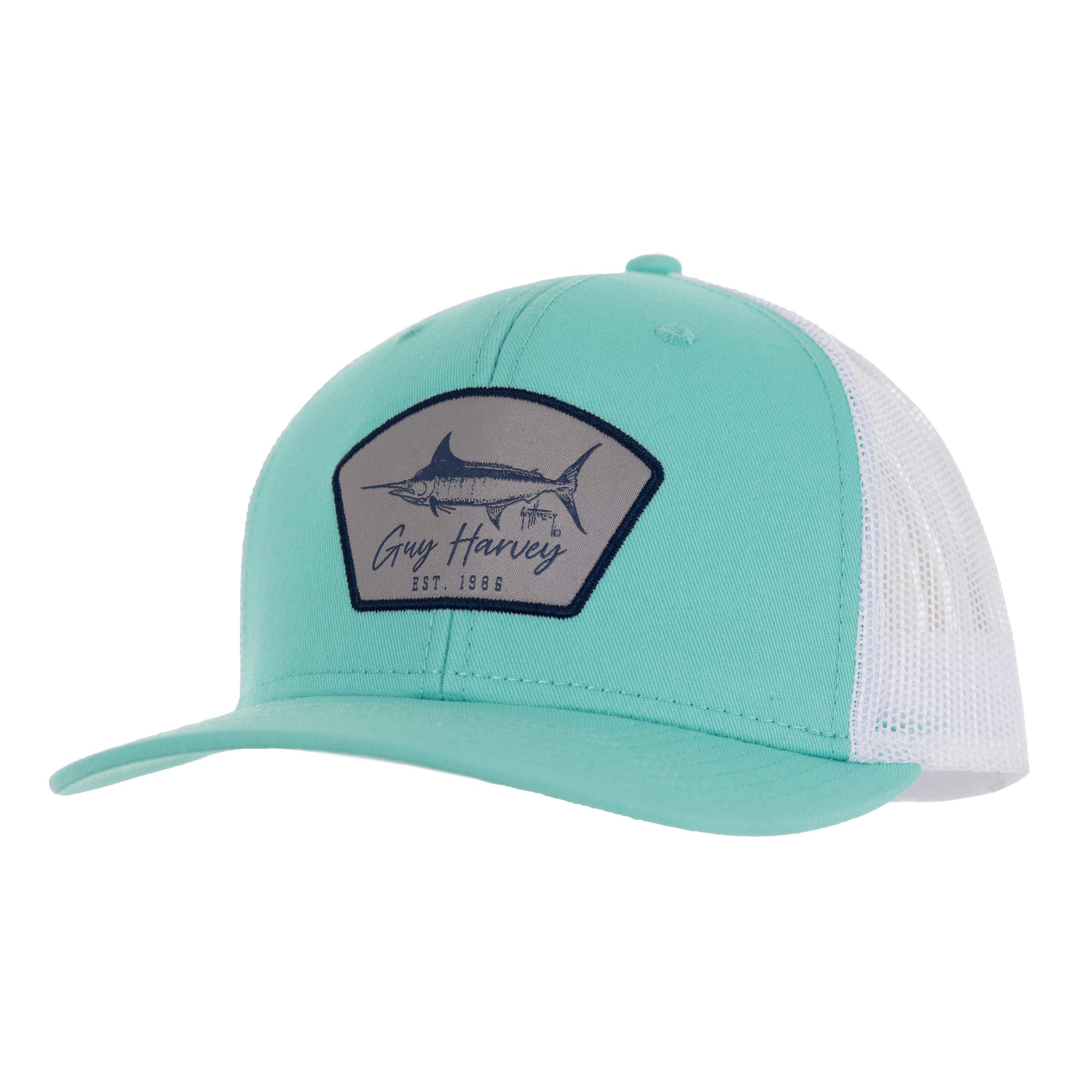 Guy Harvey Men's Billfish Patch Mesh Trucker Hat, Heather Royal, One Size
