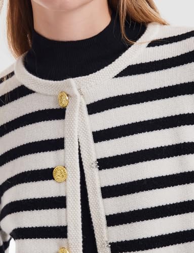 GOELIA Women's Striped Short Cardigan Sweater, Crewneck Button Up Knit Wool Sweaters