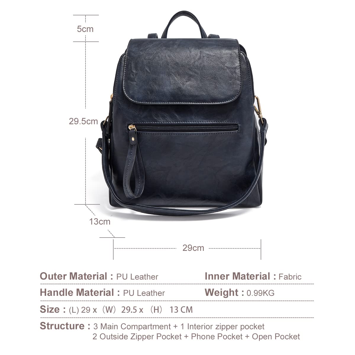 LAORENTOU Women Backpack Soft Cow Leather Backpack Purses for Women Cowhide Antitheft Rucksack Ladies Shoulder Bag