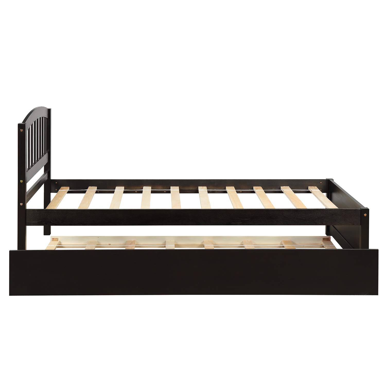GINGVAT Twin size Platform Bed with Trundle, Wooden Bedframe Frniture, Espresso