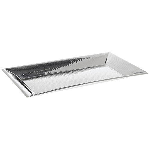 HUBERT Serving Tray Silver with Hammered Finish and Flared Rim Rectangular - 22"L x 13"W x 1 1/2"H
