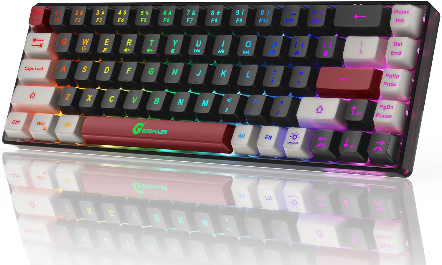 GEODMAER 65% Wireless Gaming Keyboard, Rechargeable RGB Backlit Gaming Keyboard with 14 Backlit Modes, 68 Keys Ultra-Compact Anti-Ghosting No-Conflict Keyboard for PC Laptop Mac PS5 PS4 Xbox One Gamer