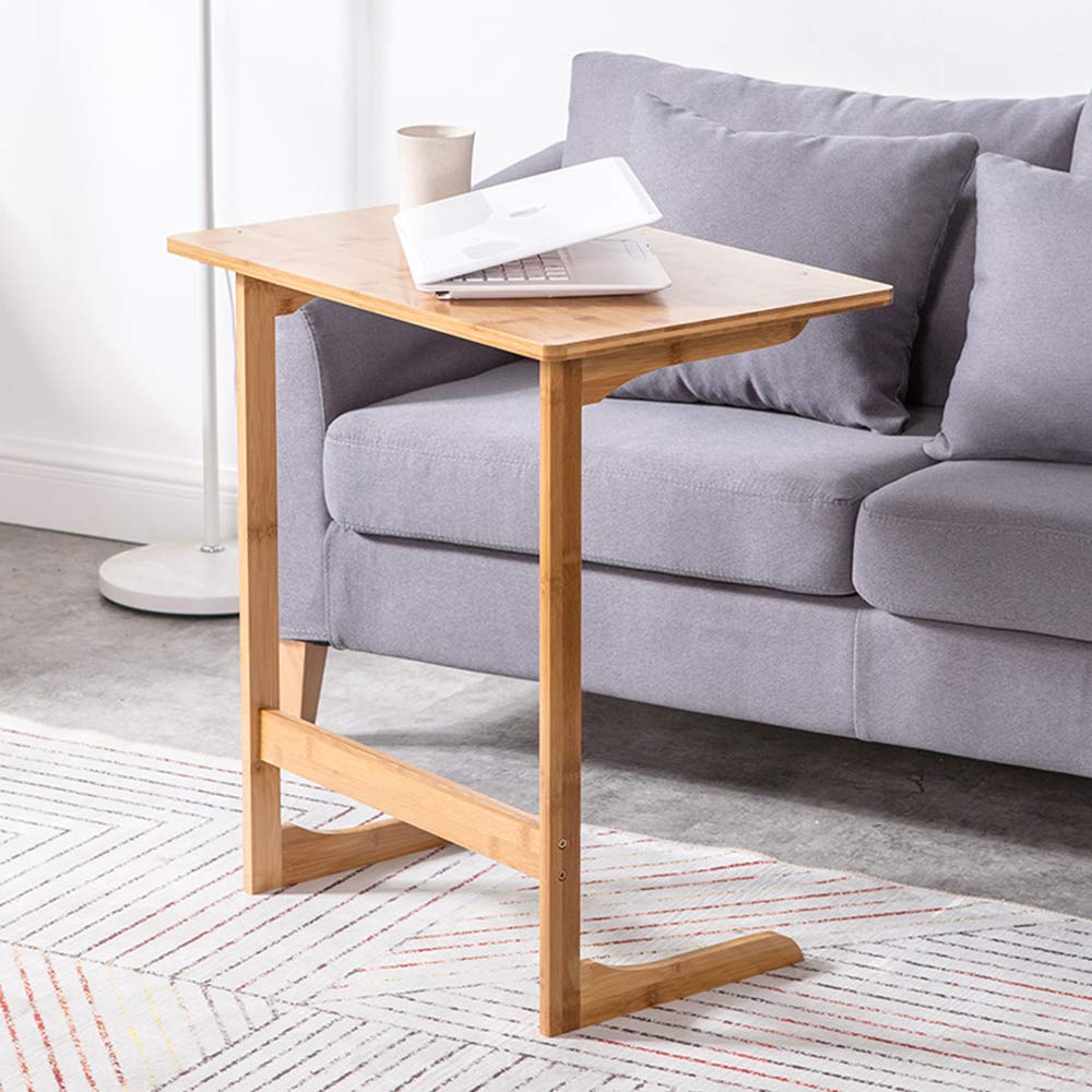 Goujxcy Bamboo Snack Table,Sofa Couch Coffee End Table Bed Side Table Laptop Desk Modern Furniture for Home Office,Natural Wood