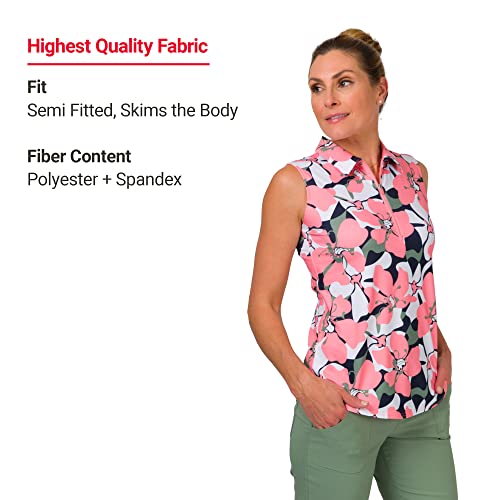 Jofit Apparel Women's Athletic Clothing Sleeveless Polo for Golf & Tennis, Size X-Small, Vibrant Floral