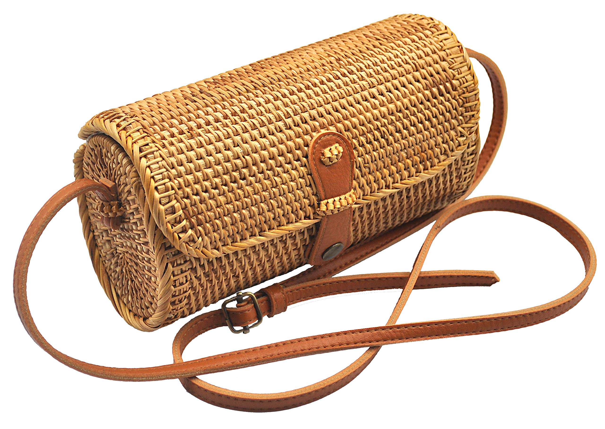 HAANCRAFTS HAAN Women Handwoven Wicker Rattan Oval Crossbody Bag Purse Wallet Medium, Brown
