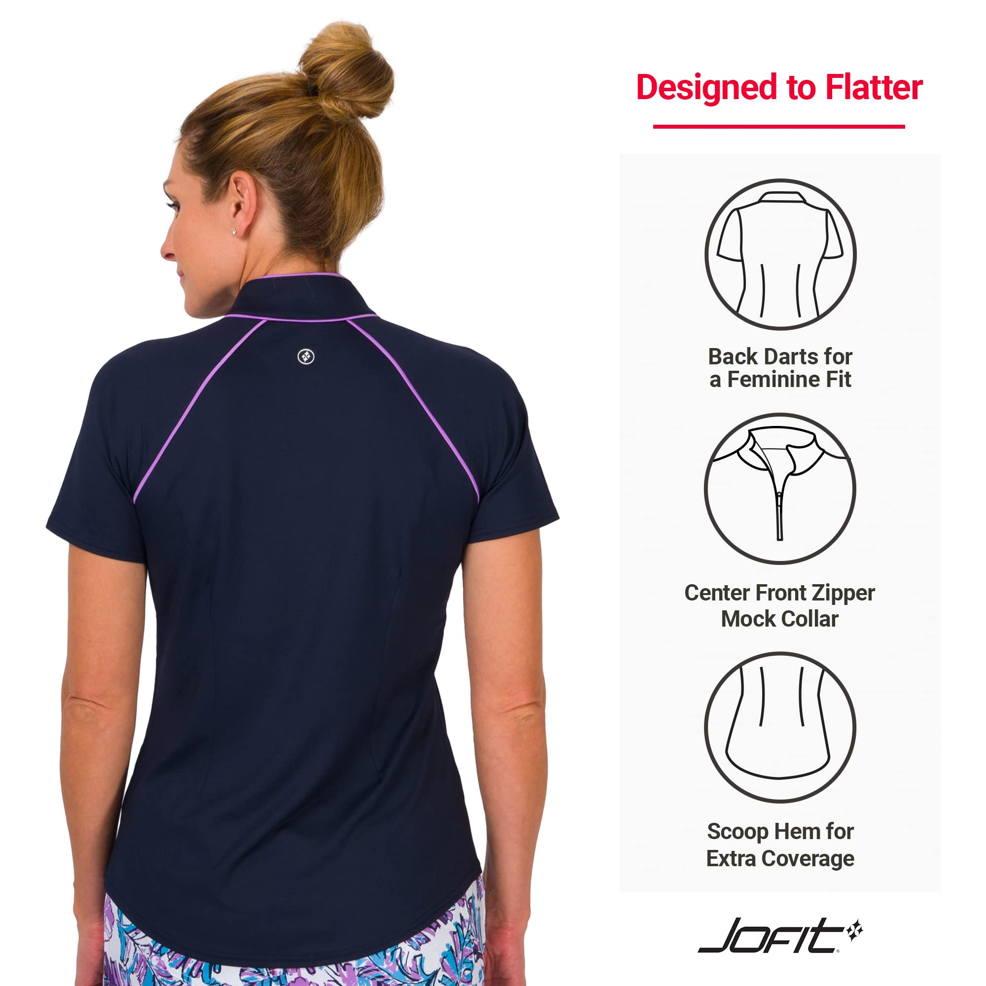 Jofit Apparel Women’s Athletic Clothing Short Sleeve Tipsy Top for Golf & Tennis, Size Medium, Midnight Blue