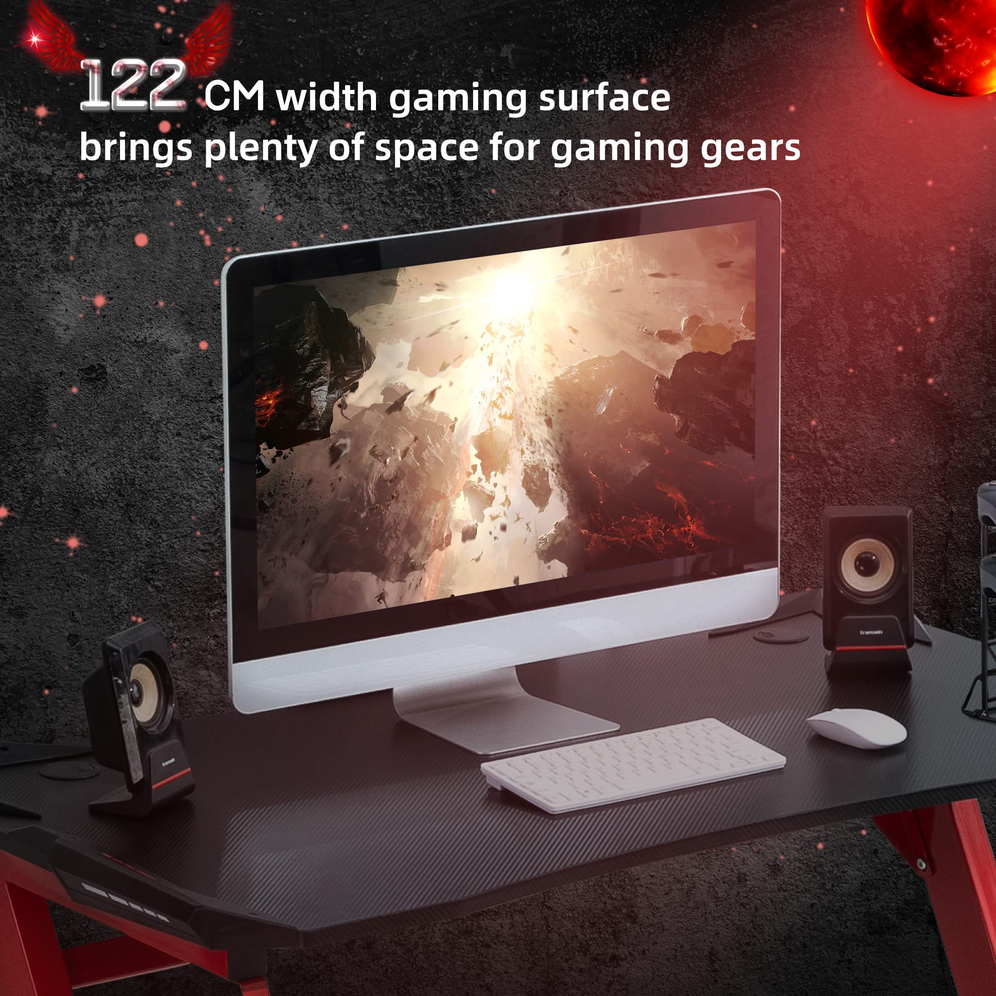 HOMCOM 48 Inch Gaming Desk with Large Tabletop, Racing Computer Desk with Cup Holder and Headphone Hook, Black/Red